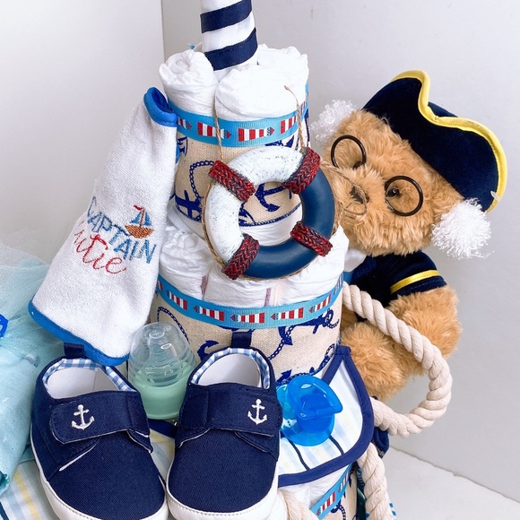 Handmade | Accessories | Nautical Captain Boat Diaper Cake Baby Shower ...